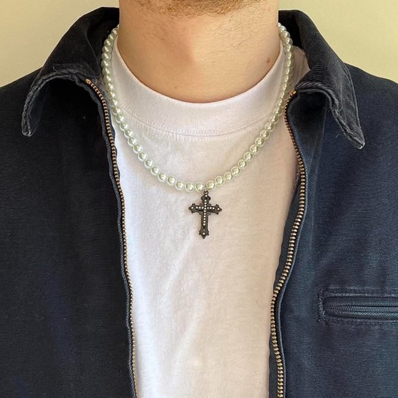 Accessories | Y2k 200s Style Heavy Metal Punk Grunge Pearl Emo Cross ...